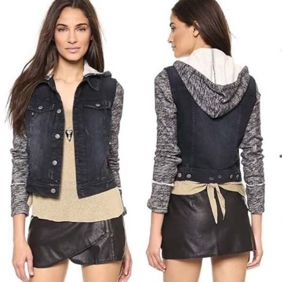 Free People | Jackets & Coats | Free People Black Denim Jacket Size ...